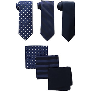 STACY ADAMS mens 3 Pack Satin Solid Striped Dots With Pocket Squares Necktie, Blue, One Size US