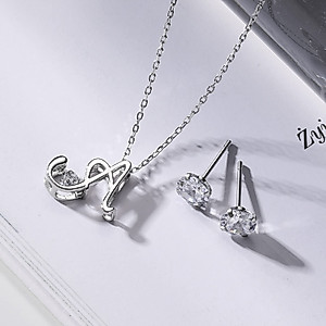 Initial Sterling Silver Necklace Hypoallergenic Silver Jewelry Set/Best Fashion Gift for Women