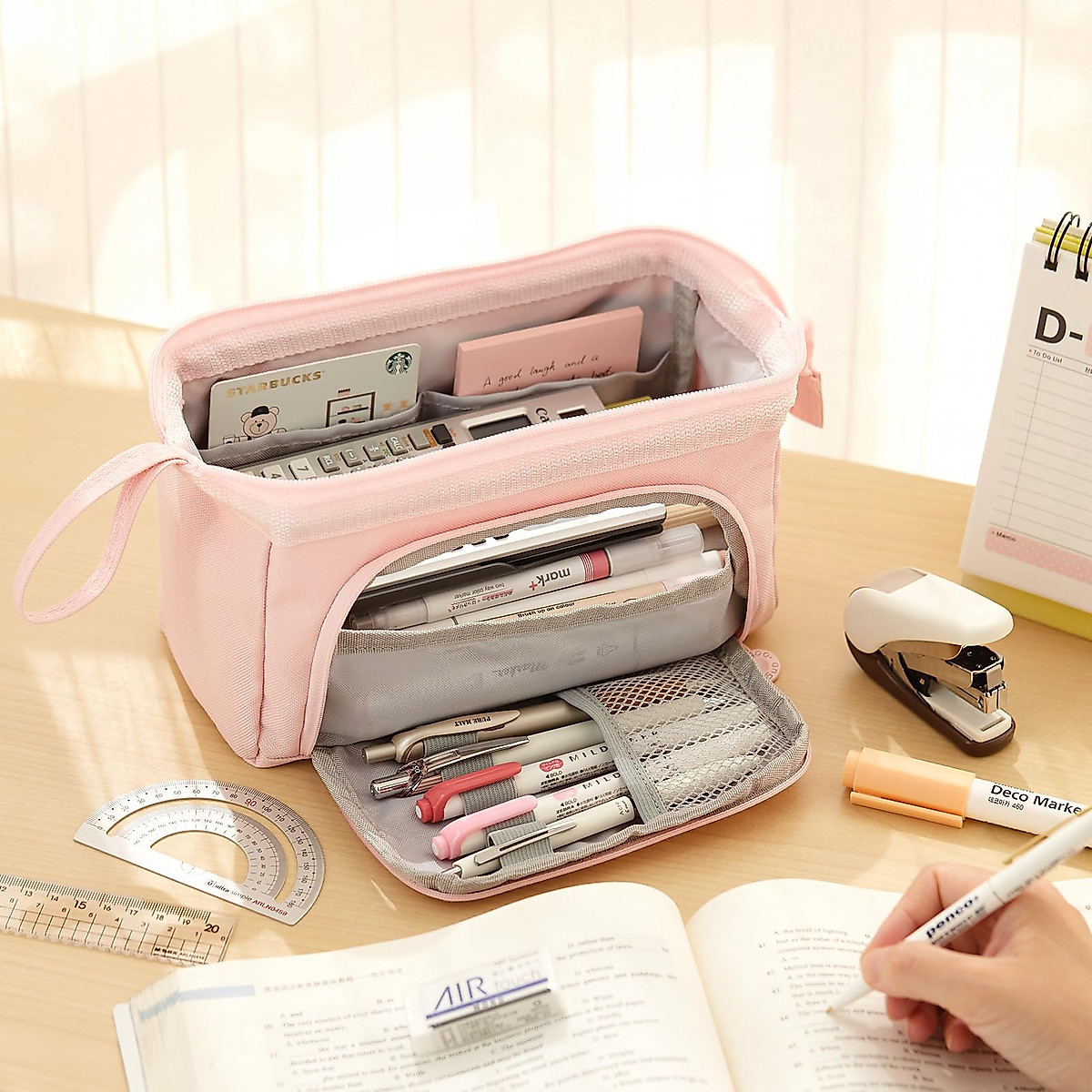 HVOMO Pencil Case Large Capacity Pencil Pouch Handheld Pen Bag Cosmetic Portable Gift for Office School Teen Girl Boy Men Women Adult (Pink)