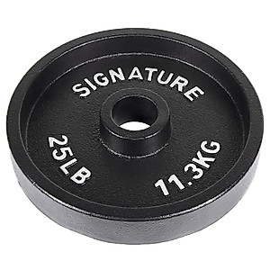 Signature Fitness Deep Dish 2-Inch Olympic Cast Iron Weight Plates with E-Coating, Black