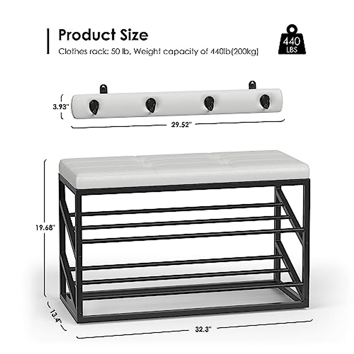 Entryway Bench with Shoe Storage for Living Room Shoe Rack Bench,Shoe Bench Entryway with Cushion,Adjustable-Height Shoe Bench with Storage,Storage Bench Entryway Shoe Rack Bench Featuring Coat Rack