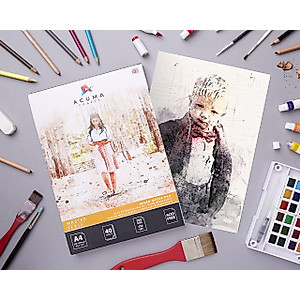 Mixed Media Paper Art Pad, 40 Sheets, A4 Size 110 lb/250 GSM, Glue Bound, Bleedproof, Acid Free, Cold Pressed for Artists Wet, Mixed Media Drawing and Techniques, Made in UK by Acuma Crafts