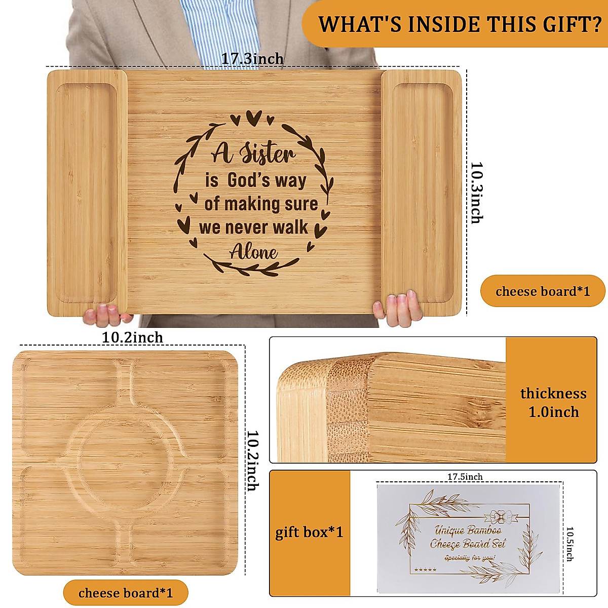 Sister Gifts from Sister, Sister Birthday Gift Ideas, Birthday Friendship Gifts for Sister, Christmas Gifts for Women Bestie BFF Soul Sister Friend, Cheese Board Set