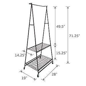 Artesa Verona Rolling Laundry Garment Rack with Shelves, Black