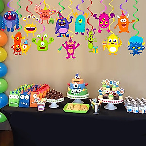 20pcs Cartoon Monster Hanging Swirls Decorations Monster Bash Birthday Party Decorations Little Monster Ceiling Streamers Decorations for Monster Birthday Party Baby Shower Supplies