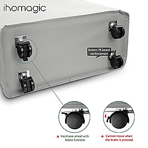 IHOMAGIC Laundry Basket with Upgrade Extended Handles, Collapsible Laundry Hamper with Wheels- Thin Dirty Clothes Laundry Washing Basket for Bedroom, Bathroom, Dormitory (40L, Light Grey)