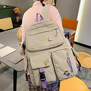 Splendrive Cute backpack with cute accessories aesthetic Outdoor Daypack (Black)