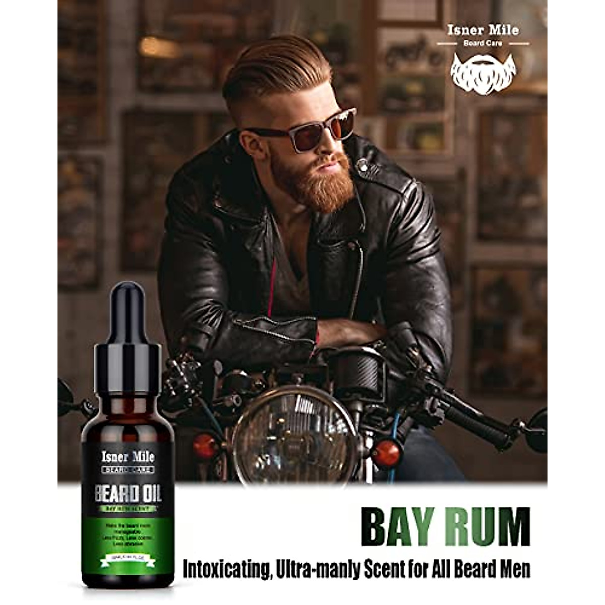 ISNER MILE Beard Oil 4 Pack, Stocking Stuffers Gifts for Him Dad Boyfriend, Mustaches Soften, Moisturize, Strength and Growth with Sandalwood, Bay Rum, Cologne, Unscented, Beard Maintenance Treatment