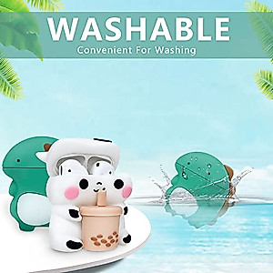 3 Pack Cute Airpod Case for Airpod 2&1,3D Kawaii Cartoon Funny Boba Tea Cow & Glows Ghost Soft Silicone Protective Cover Accessories Skin for Airpods 1&2 Gen Charging Case for Girls Boys Kids Teens