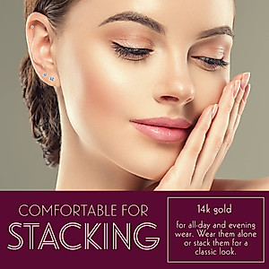 Solid 14k Yellow Gold Solitaire Square Princess-cut CZ Stud Earrings with Secure Screw-backs (5mm)