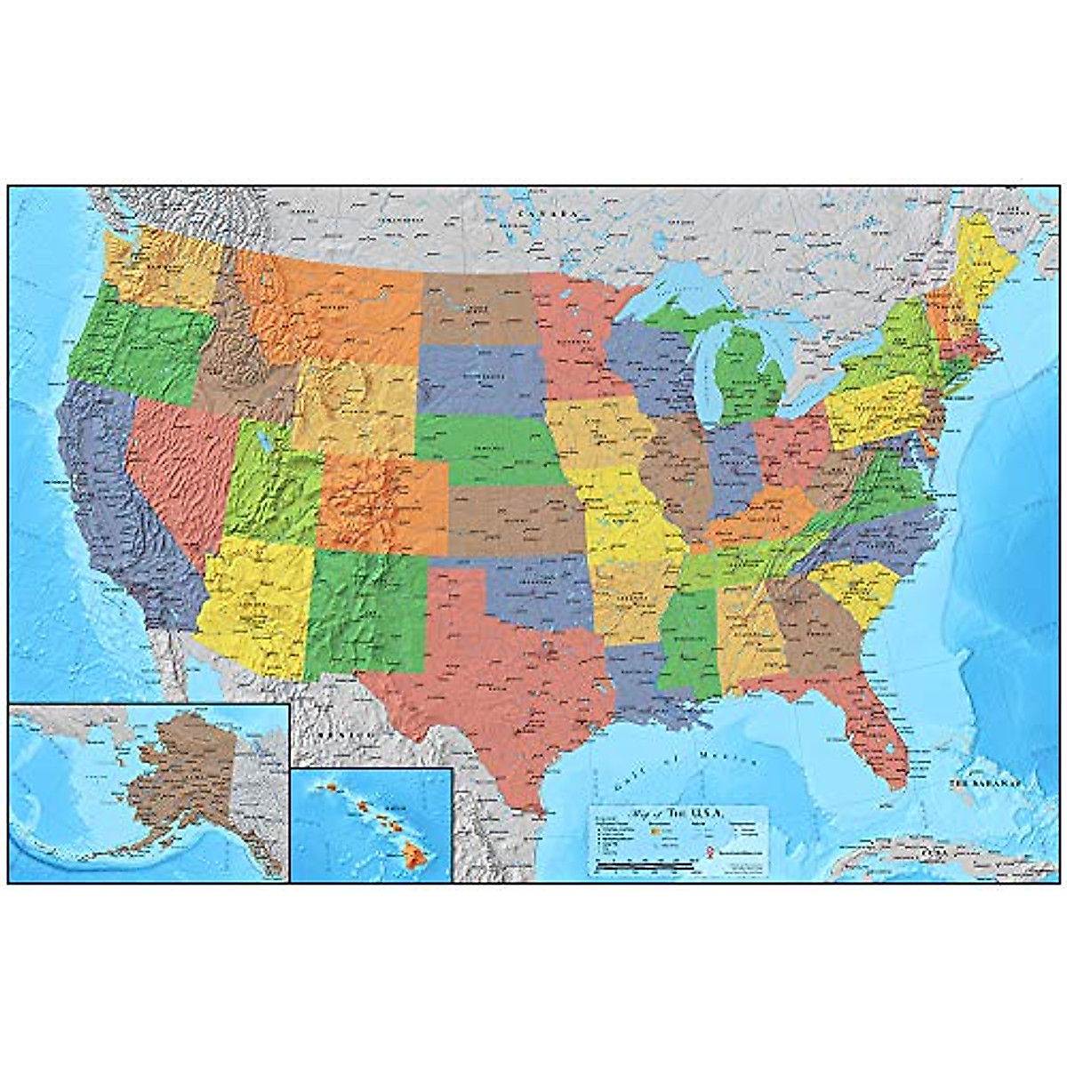 Laminated United States USA And World Map Poster. 24X36 Detailed 3d Durable Up to Date. Great for Classroom, Teacher, Student, Home, Business, History. US Maps Wall Poster Chart.