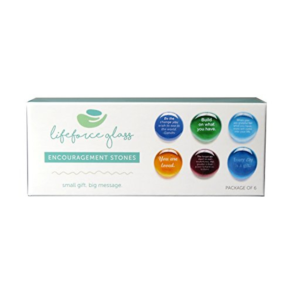 Lifeforce Glass Encouragement Stones, Motivational and Inspirational Quotes and Sayings on Translucent and Opaque Glass Stones, Set of 6 in a Deluxe Box