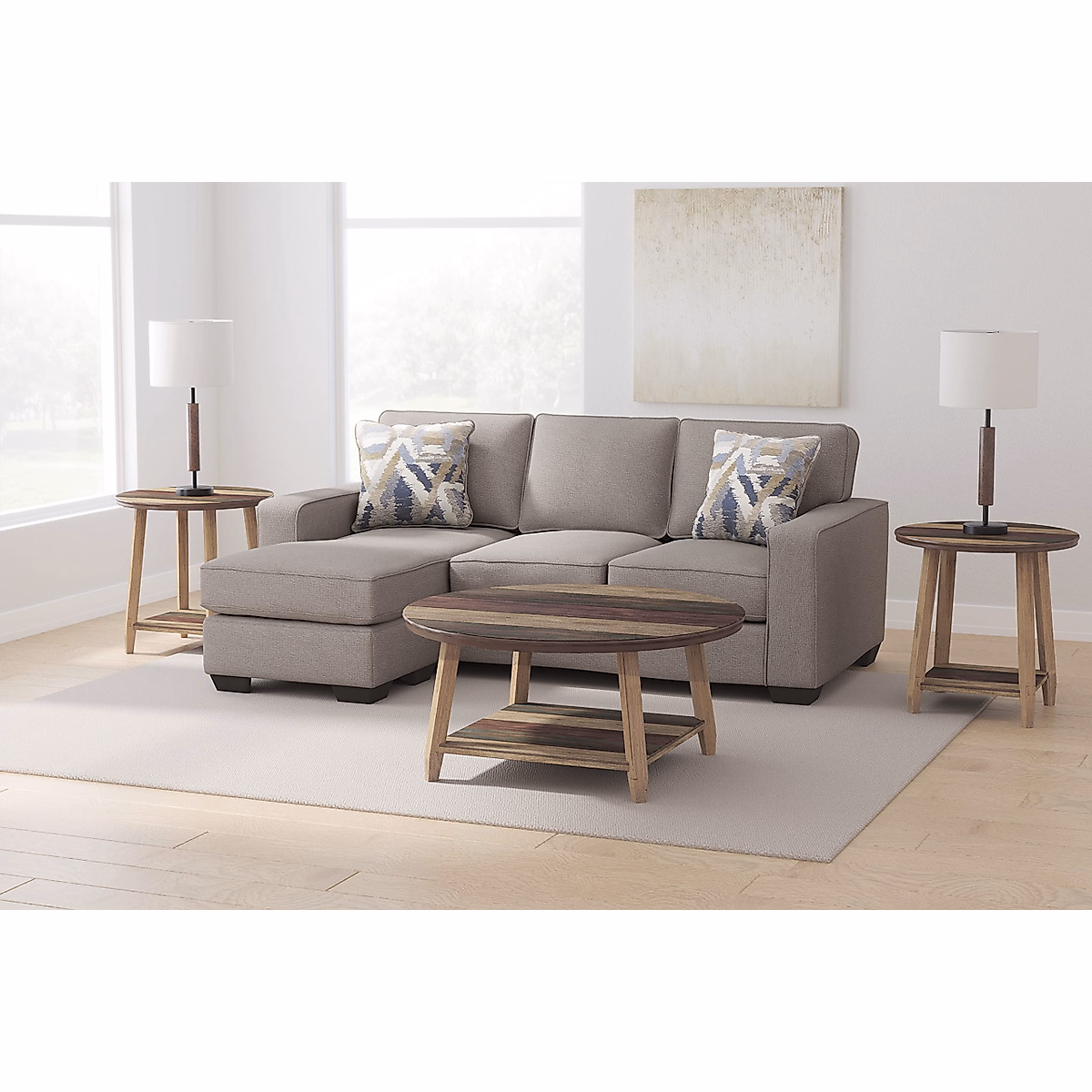 Signature Design by Ashley Greaves Modern Sectional Sofa Couch with Convertible Chaise Lounge, Beige