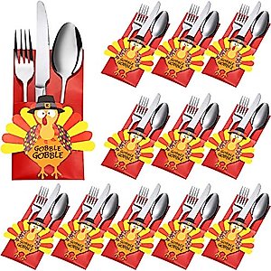 20 Pieces Thanksgiving Cutlery Holders Gobble Silverware Paper Pocket Pouch Turkey Tableware for Thanksgiving Party Craft Dinner Table Decorations Gift Boutique
