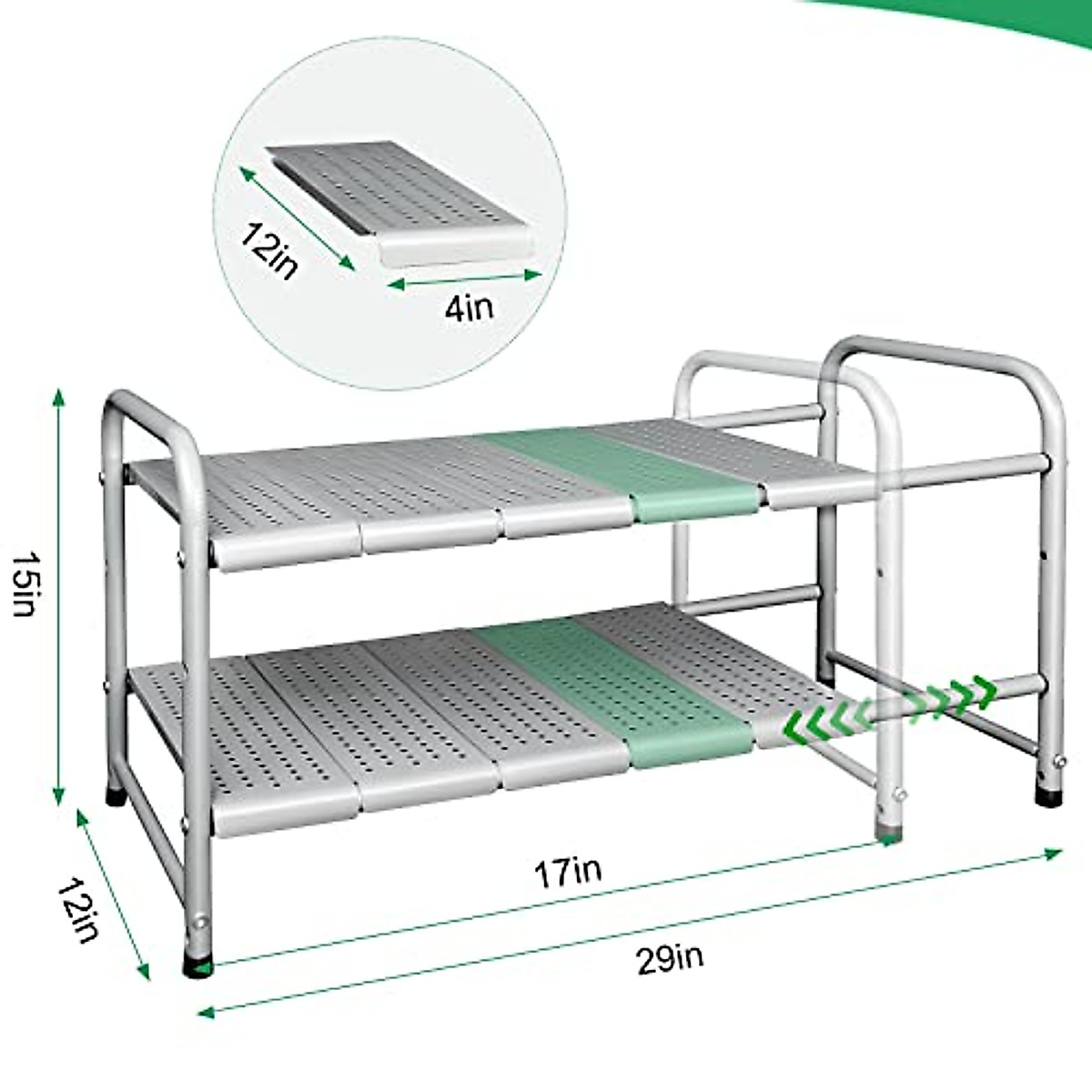 MULISOFT 2-Tier 10 Panels Under Sink Organizer Kitchen Rack Expandable Cabinet Shelf Organizer Rack with Removable Panels for Kitchen Bathroom Storage (expand from 17 to 29 inches) Stainless Steel