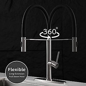 Deseegoal Kitchen Faucet with Silicone Tube, Single Handle Sink Faucet, 360° Rotatable High Arc Single Hole Kitchen Sink Faucet Brushed Nickel, 304 Stainless Steel, 17.7 Inch High