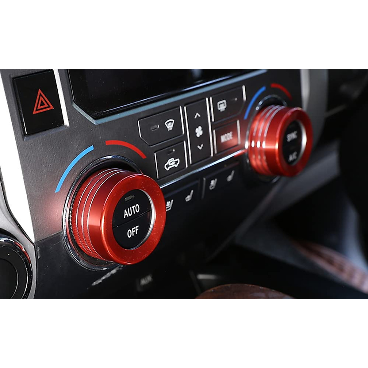 iJDMTOY 5pc-Set Red Aluminum Air Conditioner Stereo Volume/Tune 2WD/4WD Switch Turner Ring Covers Compatible with 2017-2021 Toyota Tundra w/ 2-AC Center Console