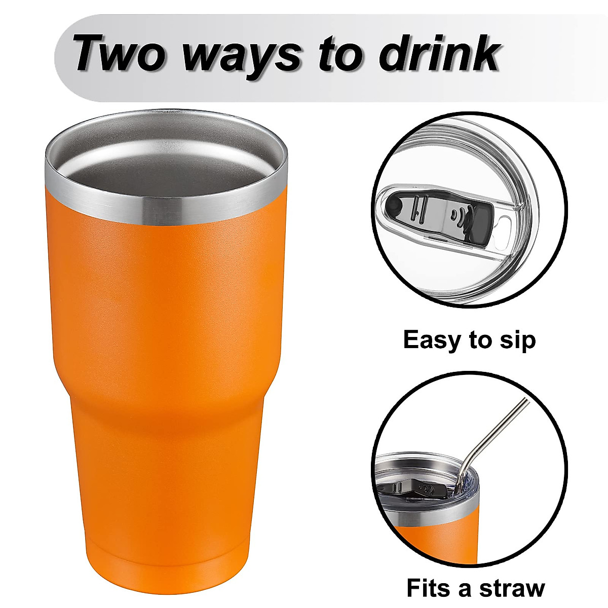 COMOOO 30oz Tumbler Stainless Steel Insulated Tumbler with Lid Double Wall Vacuum Coffee Cup Large Travel Mug for Hot and Cold Drinks, Home, Office, School,Party (Orange, 4 Pack)