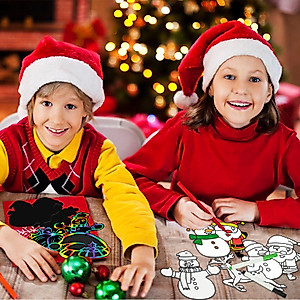 Max Fun Christmas Crafts Scratch Art for Kids, 96PCS Ornaments Rainbow Magic Color Scratch Off Cards Paper Hanging Art Craft Supplies Educational Toys Kit for Kid Party Favor