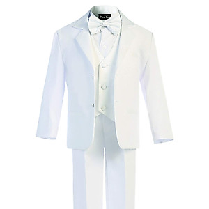 OLIVIA KOO Boy's Classic Tuxedo Suit with No Tail White Two Button