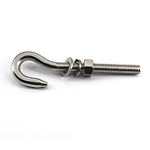 16Pcs M5 Stainless Steel Eye Bolt with Nut and Washers Long Shank Threaded Rod Round Hook Eyelet Bolt Screw