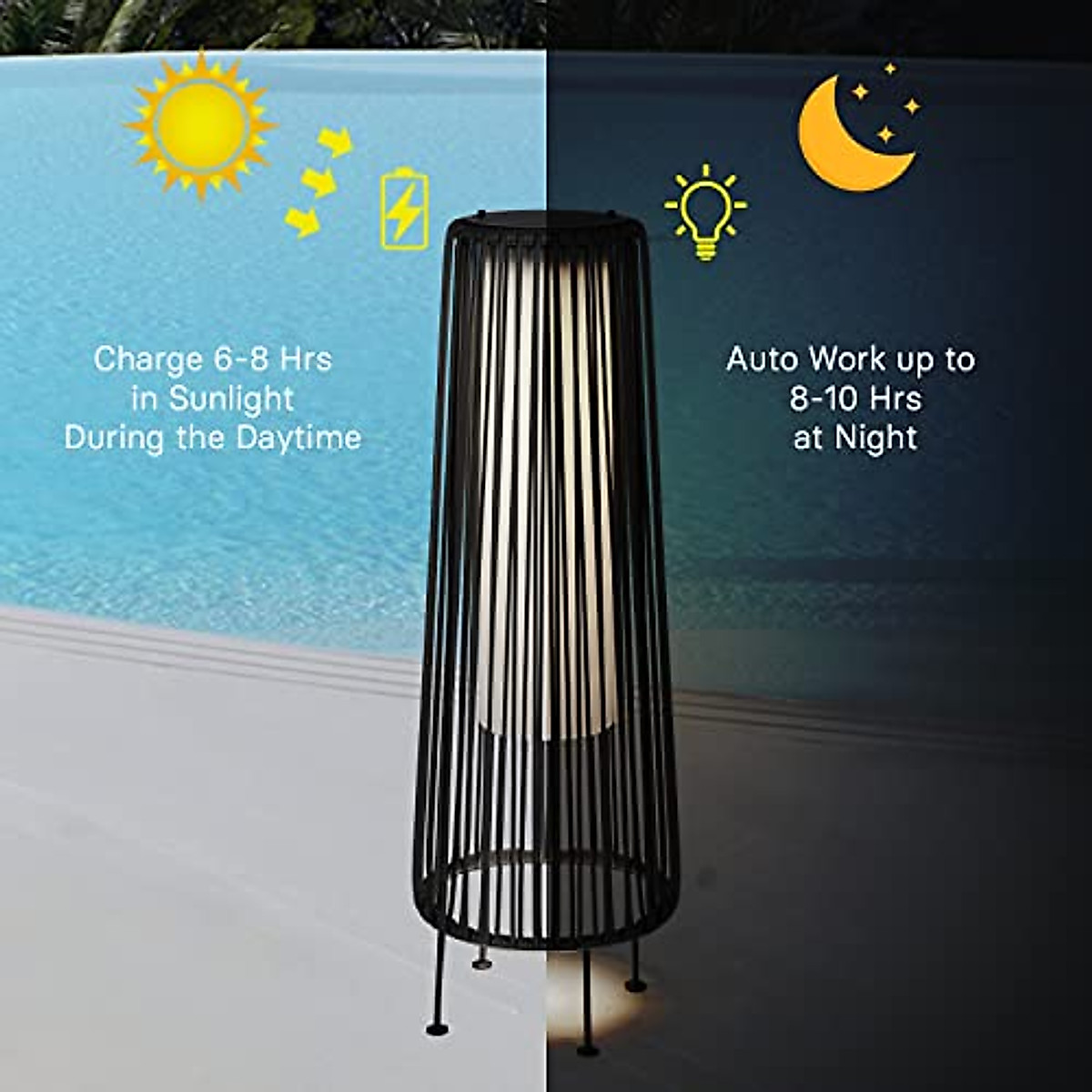 Grand patio Outdoor Floor Solar Light 2-Pack, All-Weather Wicker Solar Patio Lamp Waterproof Outside Solar Deck Lamp for Porch, Yard, Garden, Lawn Decorations - Dark Brown, Gordes 2 PCS