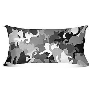 Halloween Black Cat Camouflage Pillowcase for Hair and Skin Body Pillow Cover Long Pillow Cases 20"X 54" Plush Pillow Case with Zipper for Pillow