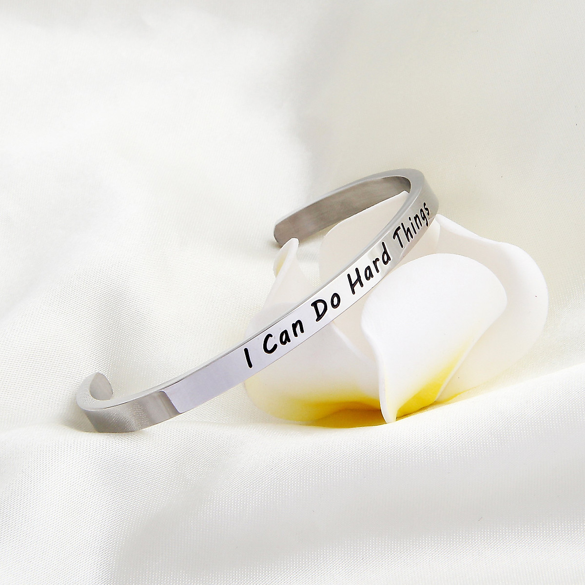 MAOFAED I can do hard things Cuff Bracelet Inspiration Jewelry Goddaughter gifts (Silver)