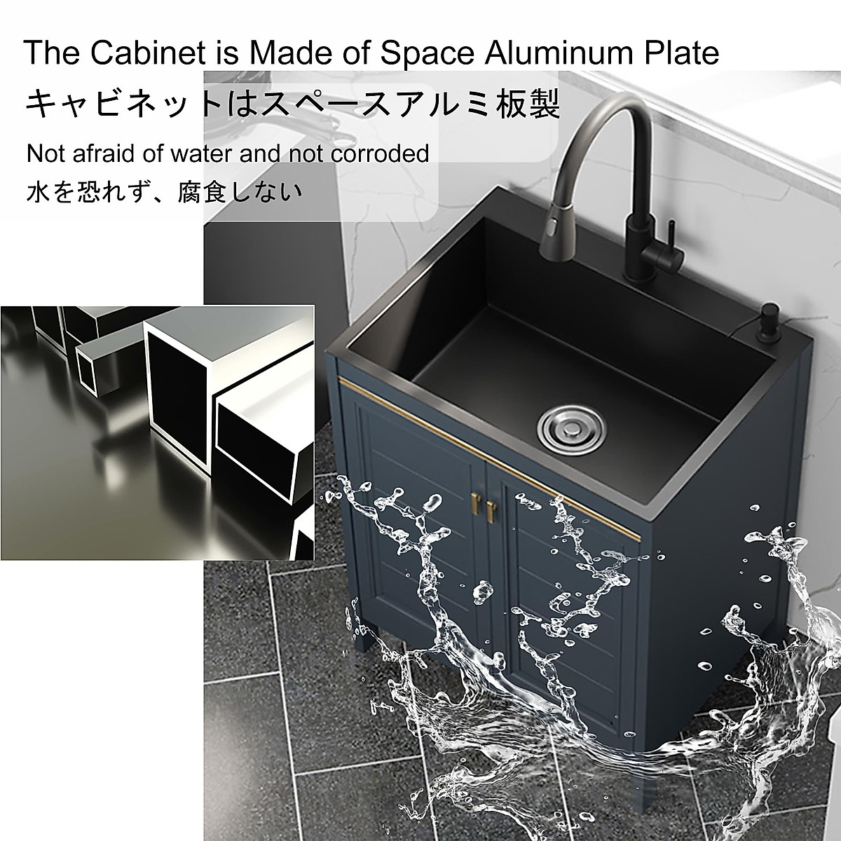 Stainless Steel Utility Kitchen Sink with Cabinet,Outdoor Sink Station,Single/Double Bowl Kitchen Sink Cabinet,Laundry Sink with Cabinet,with Pull-Out Faucet,Soap Dispenser,Drain Basket,Drainer ( Siz