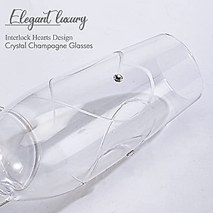 VARLKA Champagne Flutes set of 2, Bride and Groom Wedding Toasting Champagne Glasses with Love Heart Decorated with Real Crystals, Wine Glasses, Wedding Gifts for Couple Engagement gifts