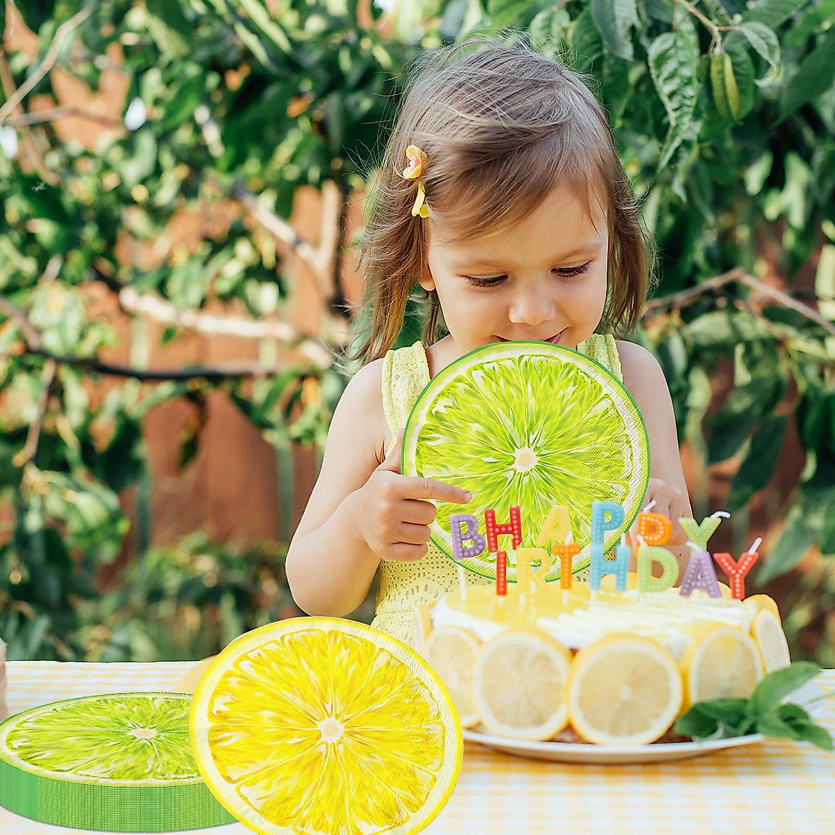 Lemon Paper Napkins,lemon Birthday Party Decoration,40pcs Round Lemon Citrus Napkins For Bridal Shower Summer Fruit Themed Party Supplies