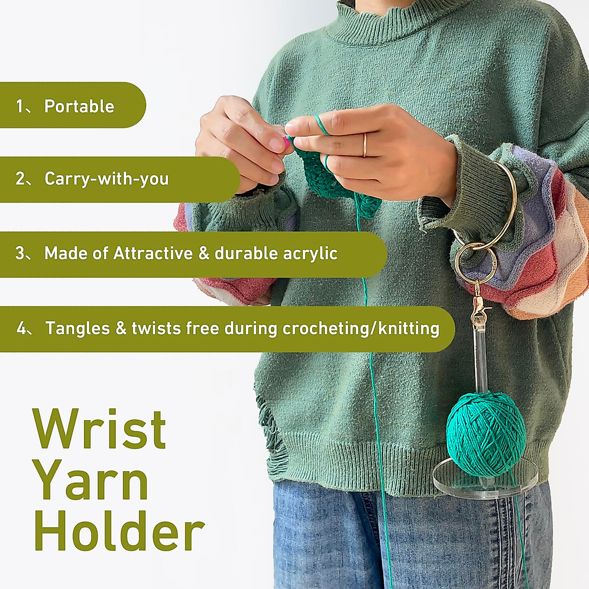 YOJOB Portable Wrist Yarn Holder for Crocheting & Knitting, Without Tangling Yarn Spinner for Yarn Balls and Cake, Ideal Crochet Gift for Crafters (Transparent)