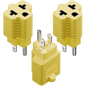 [4-in-1] 15 Amp Household AC Plug to 20 Amp T Blade Adapter,5-15P to 5-20R,5-15P to 6-15R,5-15P to 6-20R, 4 in 1 AC Power Adapter,15A 125V to 20A 250V Adapter (Yellow, 3)