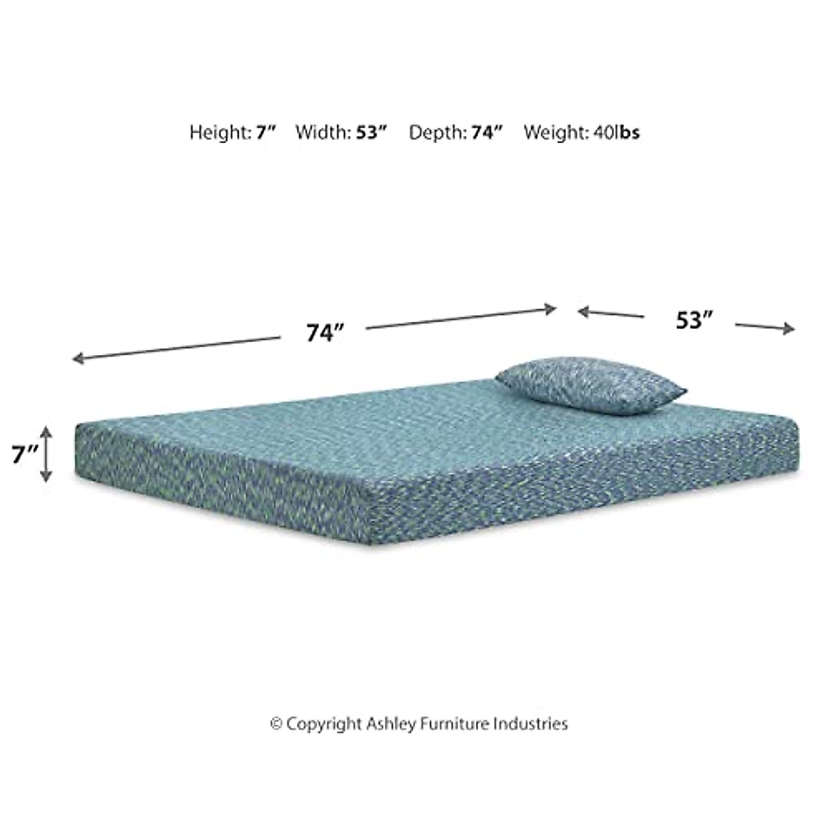 Signature Design by Ashley iKidz 7 Inch Firm Memory Foam Mattress with Pillow, CertiPUR-US Certified, Full, Blue