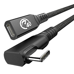 USB 4 Extension Cable 240W 1FT, Right Angle Thunderbolt 4/3 & USB C Male to Female Cable, PD 3.1 Fast Charging 40Gbps 8K@60Hz Video, Type C Extender Cord, for MacBook,iPad Pro/Air,Galaxy S24 S23