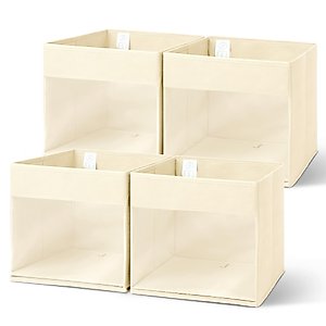 GRANNY SAYS Cube Storage Bins, 13 Inch Cube Storage Bins, Clear Cube Storage Bins, Cubby Storage Organizer Bins with Window, Fabric Cube Storage Bins, 4 Pack Storage Cubes Organizer, Beige