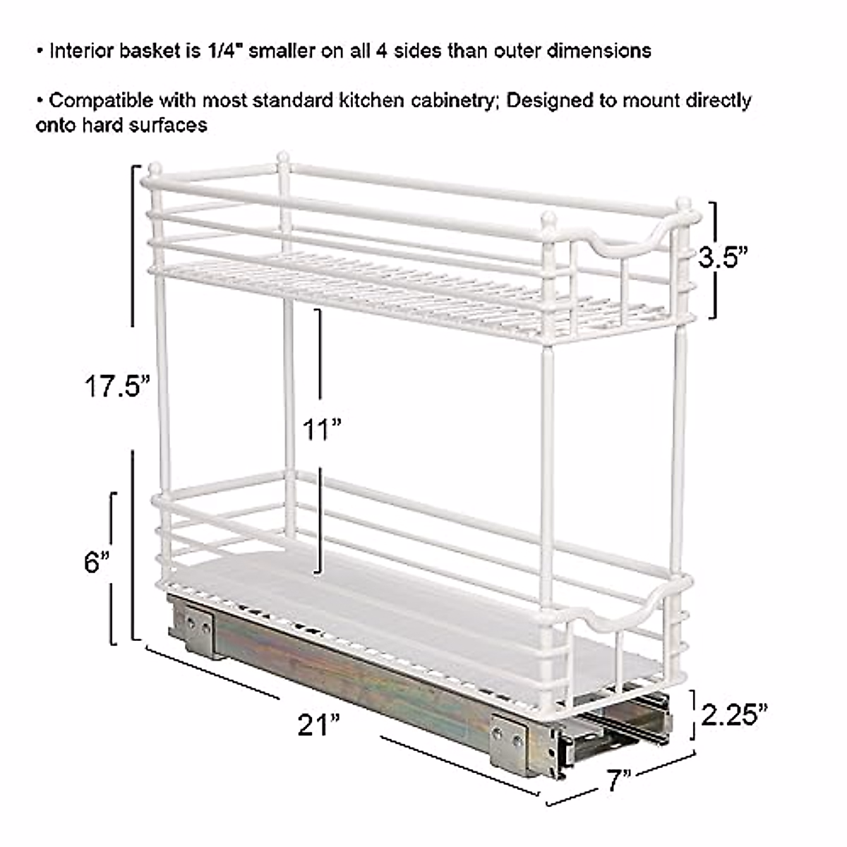 Household Essentials Glidez Multipurpose Paint-Finished Steel Pull-Out/Slide-Out Storage Organizer with Plastic Liner for Under Cabinet Use - 2-Tier Design - Fits Standard Size Cabinet or Shelf, White