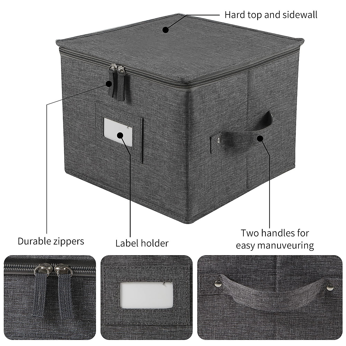 popoly China Storage Container for Bowls or Dessert Plates, 8.5" W x 6" H Plate Storage Case with 24 Felt Dividers, Hard Shell and Stackable (2 Pack Grey)