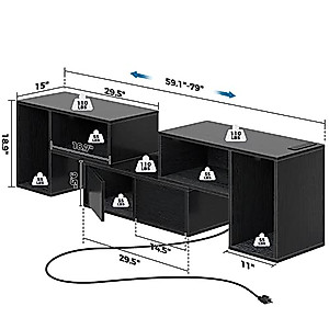 Rolanstar TV Stand, Deformable TV Stand with LED Strip & Power Outlets, Modern Entertainment Center for 45/50/55/60/65/70 inch tvs, 3 Pieces TV Stand with Open Storage and 2 Storage Cabinet, Black