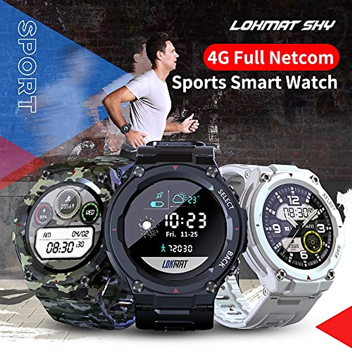JZ&TS LOKMAT Sky Smart Watch SOS Emergency Calls Fitness Tracker Waterproof Sports Smartwatches Bluetooth Watch Men Women for iOS Android (White)