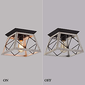 Q&S Rustic Farmhouse Ceiling Light Fixture Flush Mount Vintage Ceiling Lights for Hallway Entryway Kitchen Dining Room Bedroom,Wrought Iron Oak White and ORB 1 Light E26