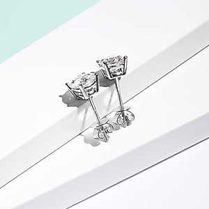 FANCIME Mothers Day Gifts For Her 14k Solid White Gold Moissanite Stud Earrings Round 4 Prong 1 CTTW Carat Moissanite 5mm D-E Color VVS Clarity Stud Earrings Fine Jewelry Gifts for Women