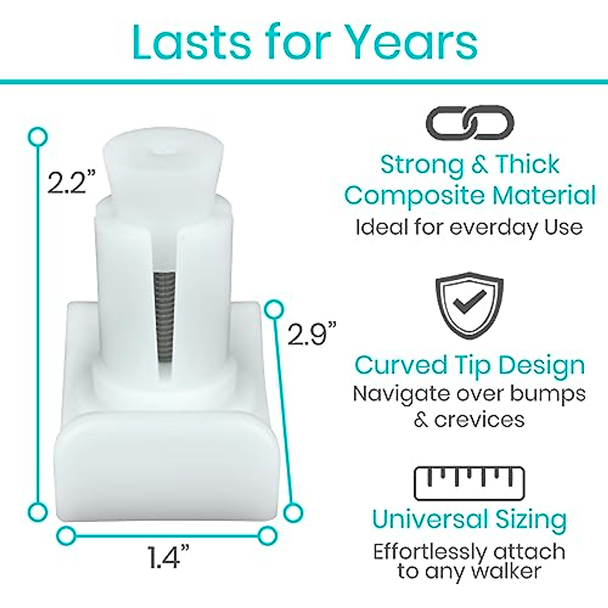 Vive Walker Ski Glides - Universal Fit, Heavy Duty Tennis Ball Slide Accessories for Seniors - Medical Walker Slider - Rubber Coaster Sock Covers - Durable Replacement Caps - Easy to Install