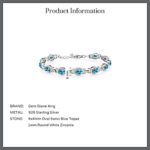 Gem Stone King 9.65 Cttw Oval Swiss Blue Topaz Tennis Bracelet For Women In 925 Sterling Silver | Gemstone Birthstone | 7 Inch With 1 Inch Extender