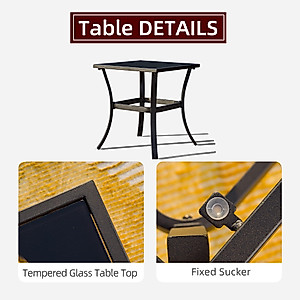 Domi 3 Piece Rocking Chair Patio Bistro Set Balcony Chairs Iron Conversation Sets Outdoor Furniture with Glass Coffee Table for Porch Poolside Lawn (Red, Curved Armrest)