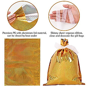 HRX Package Gold Foil Gift Bags with Ribbon Ties, 30pcs Gift Wrapping Sacks Pouches Christmas Mylar Goody Bags for Xmas Presents Party Favor