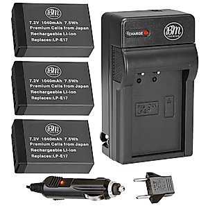 BM 3-Pack of LP-E17 Batteries and Charger for Canon EOS R8, EOS R10, EOS R50, EOS R100, EOS RP, EOS M3, EOS M5, EOS M6 Mark II, Rebel T6i, T6s, T7i, T8i, SL2, SL3, EOS 750D, EOS 760D, EOS 8000D Camera