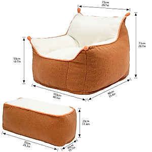 N&V Bean Bag Chair Giant High-Density Foam Filling Sofa with Foot Stool includes Removable and Machine Washable Cover for Teens, Adults to Gaming, Reading, and Watching TV (Brown)