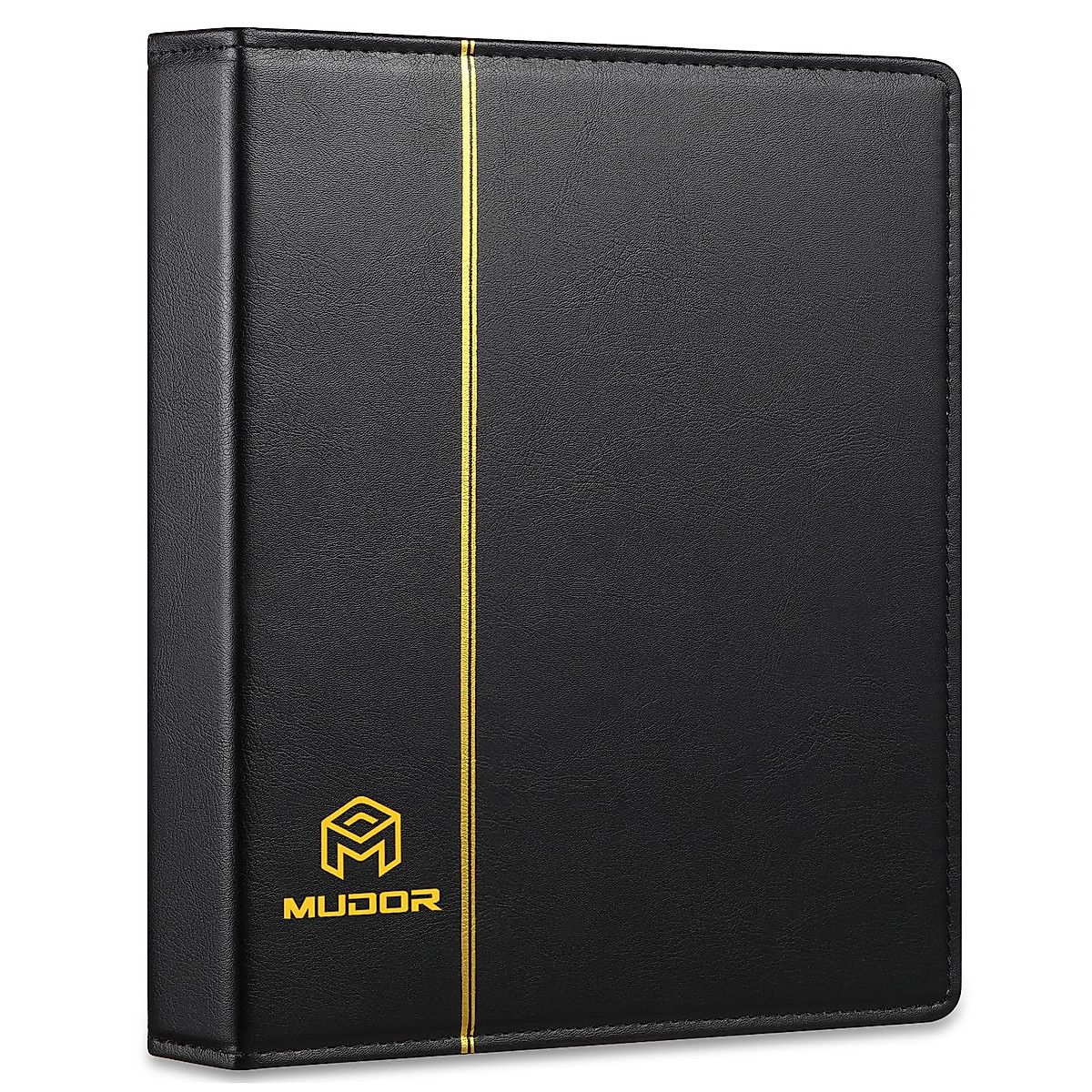 MUDOR Empty Premium PU Classic Binder, 4 Ring Binder Albums Stockbook for Stamps, Documents, Coins, Bank Notes(Black)