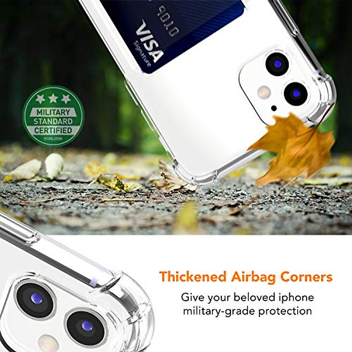 ANHONG Upgrade iPhone 11 Clear Case with Card Holder, Protective Soft TPU Shock-Absorbing Bumper Wallet Case for iPhone 11 6.1“